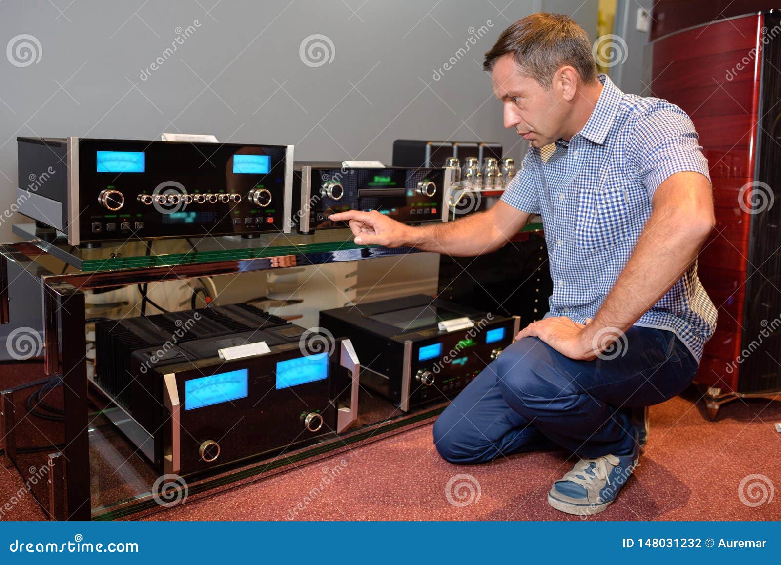 Man Setting Up Technical Equipment Stock Photo - Image of amplifier ...
