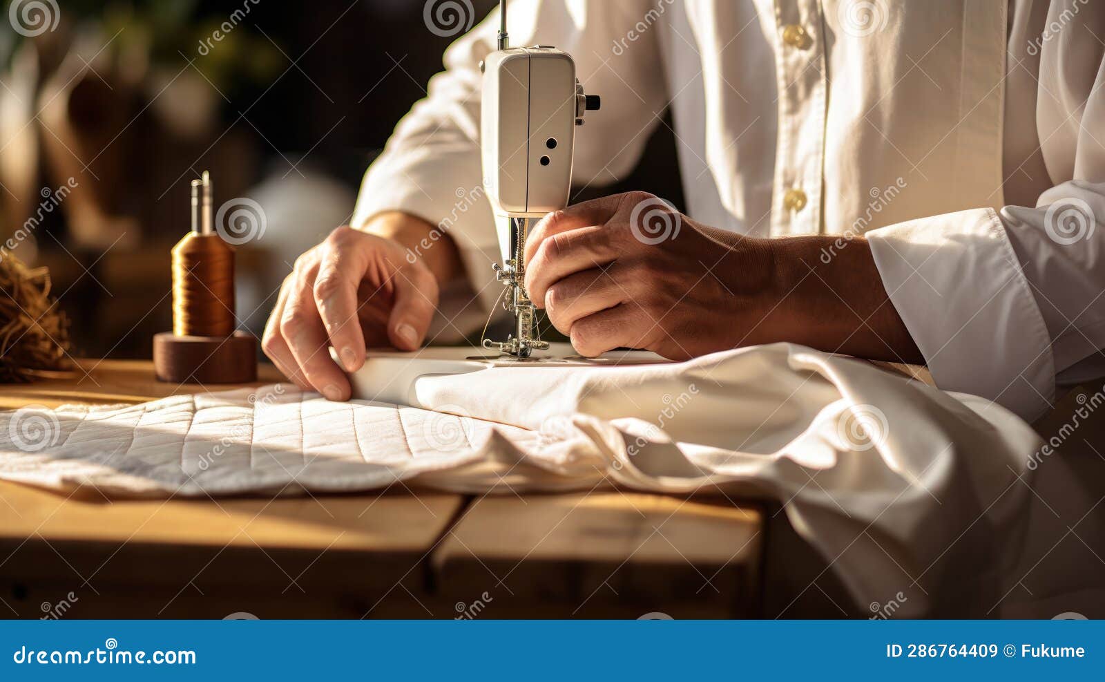 Man Sewing Clothes on a Sewing Machine Generative Ai Stock Illustration ...