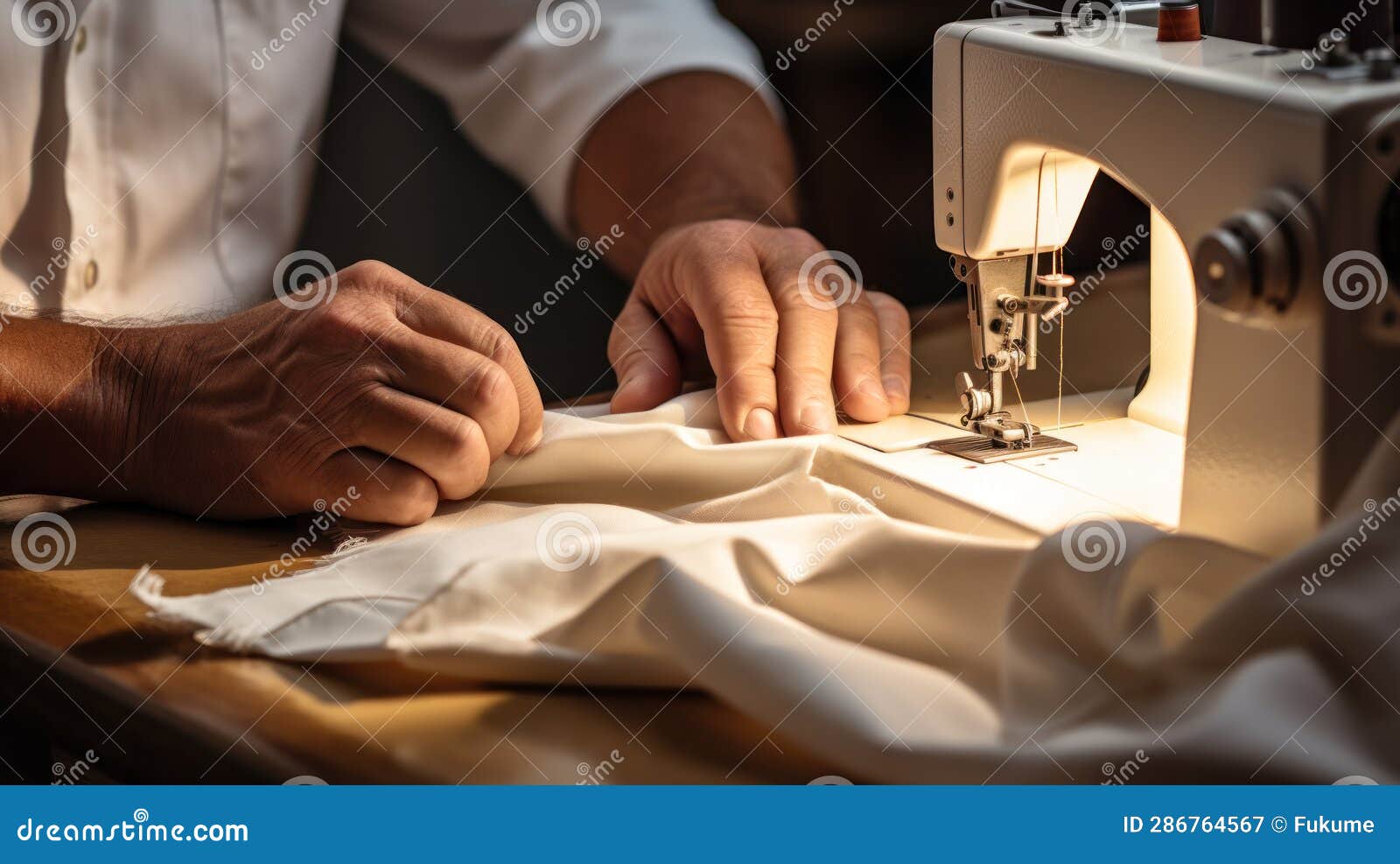 Man Sewing Clothes on a Sewing Machine Generative Ai Stock Illustration ...