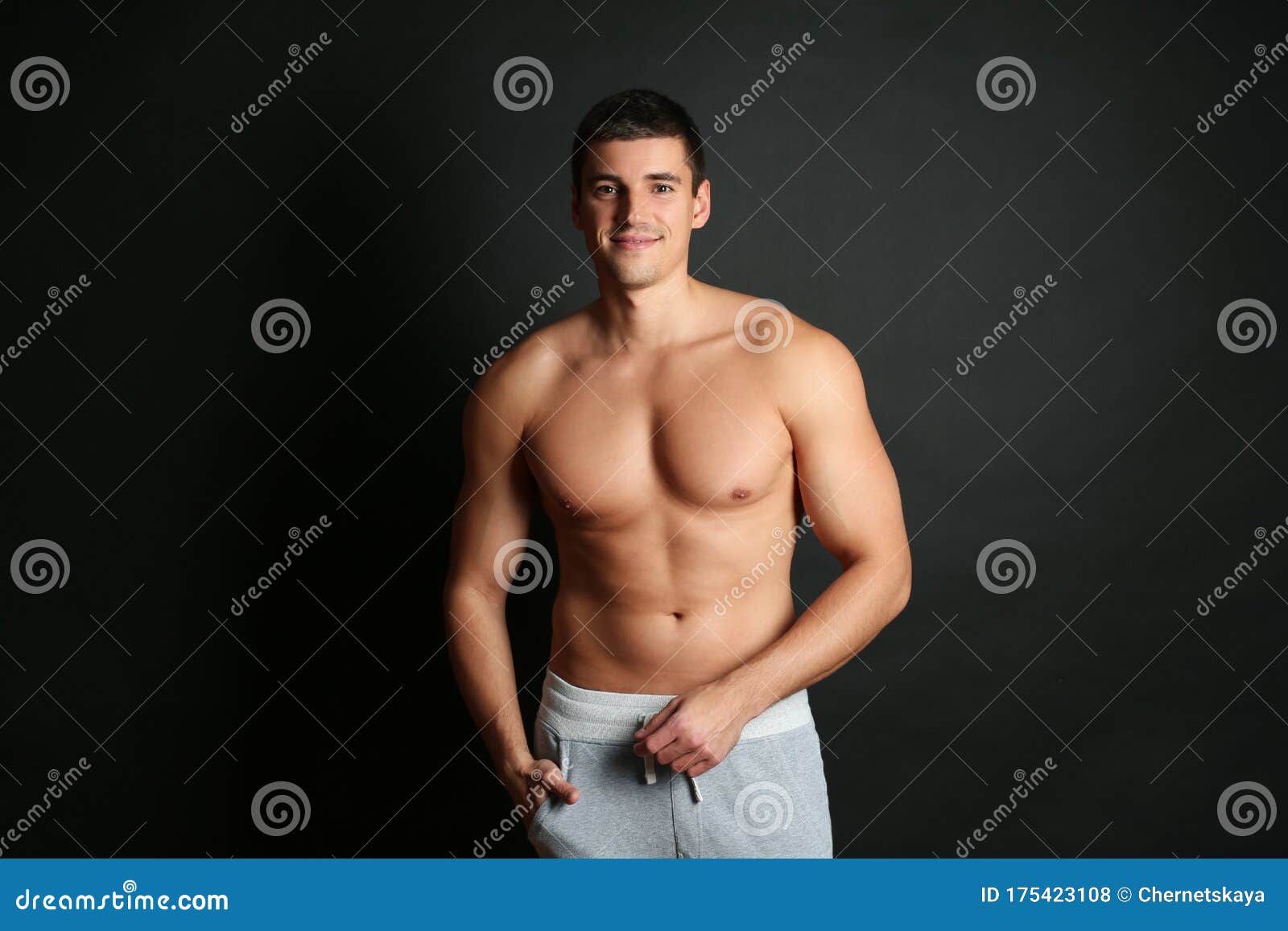 Man with Body on Black Background Stock Photo - Image of builder, happy ...
