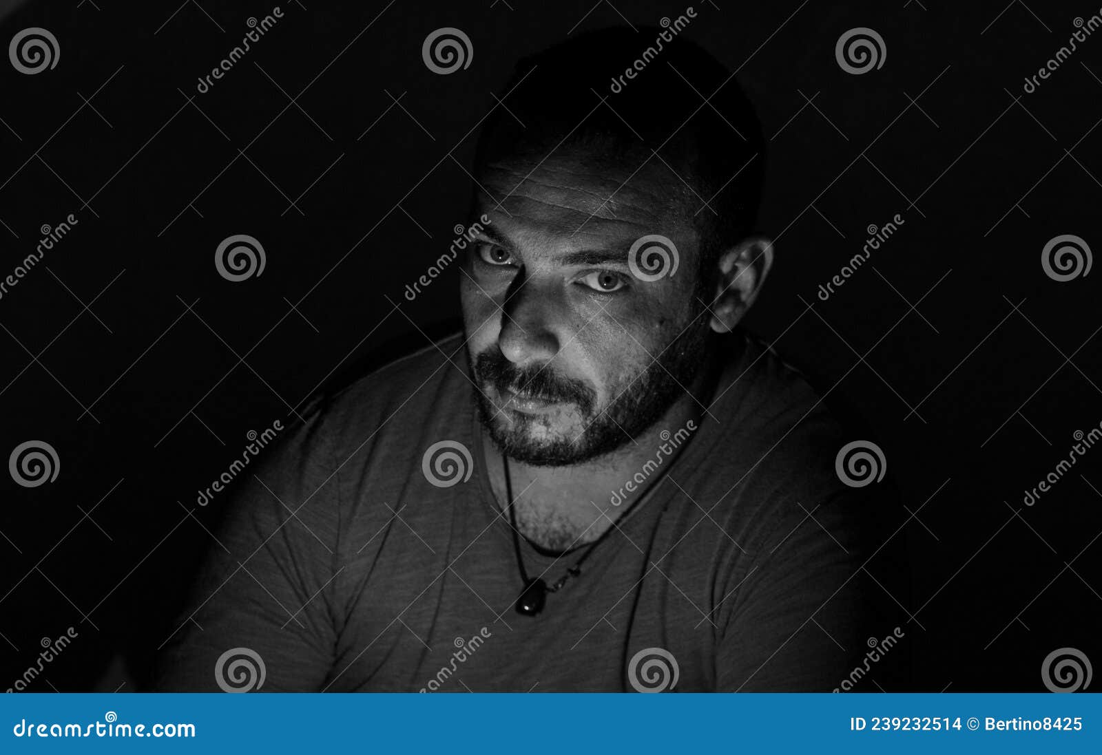 Portrait Half-bust Man in Black and White Stock Photo - Image of ...