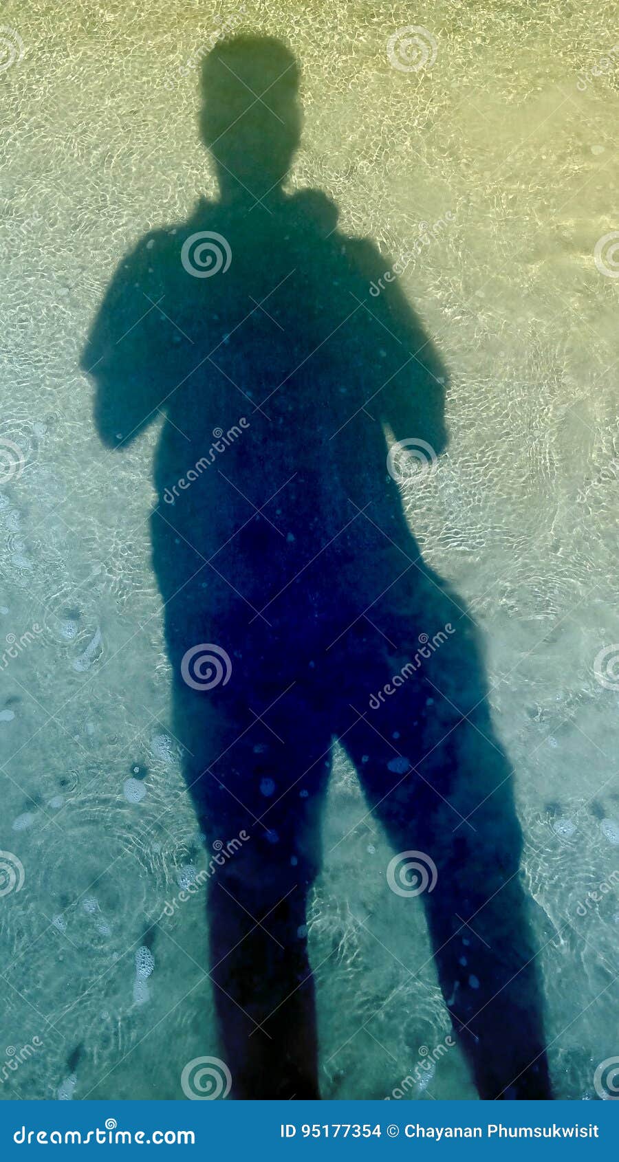 Man and Shadow Stand on Water Surface Stock Photo - Image of happy ...