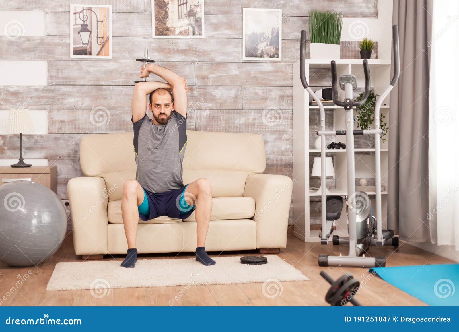 Man in Shape Doing Triceps Exercise with Dumbbell Stock Image - Image ...