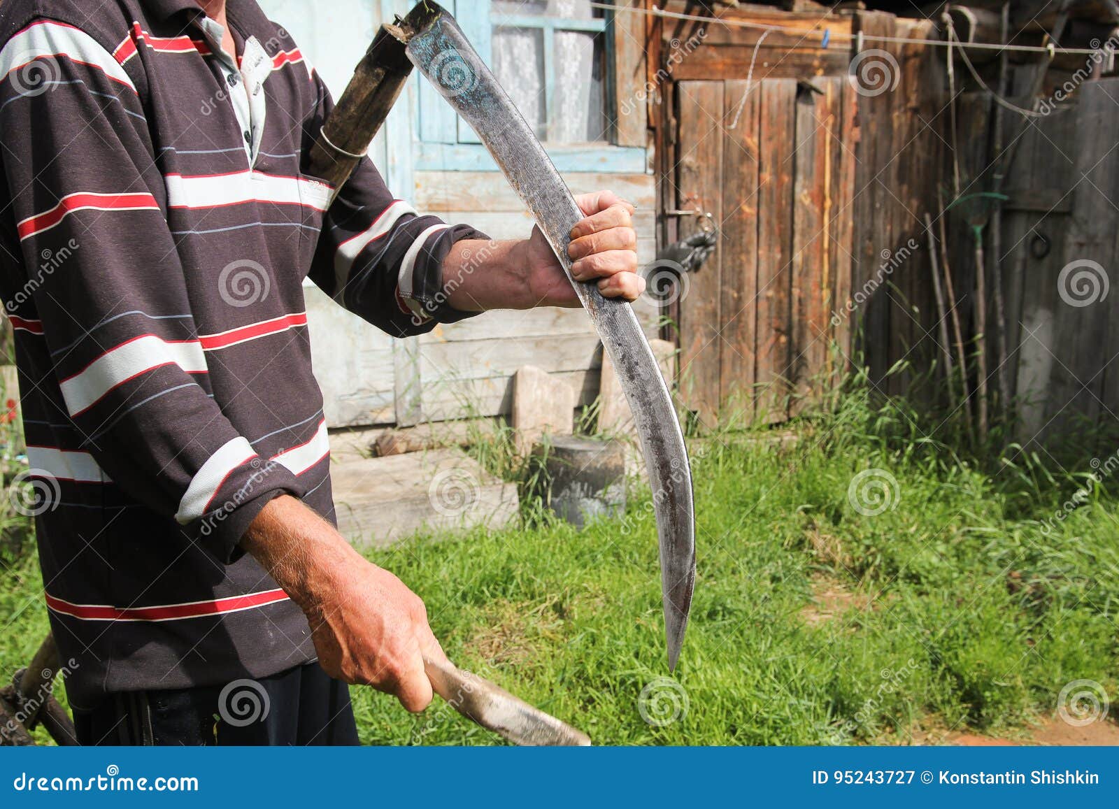 Man Sharpening a Scythe before Mowing Stock Image - Image of steel ...