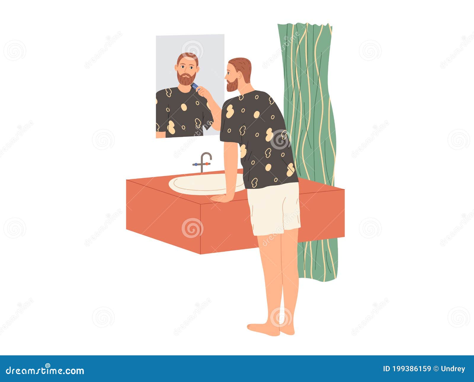 Man Shaves His Beard with an Electric Razor while Standing in the ... Man Shaves His Beard with an Electric Razor while Standing in the ...