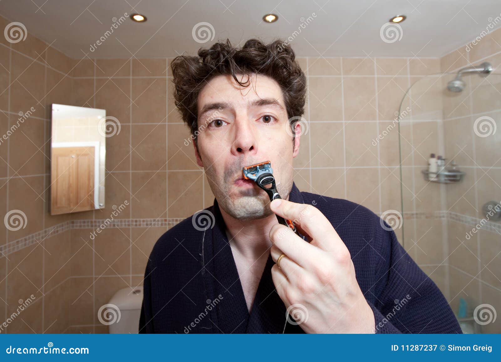 Man Shaving stock image. Image of gown, morning, hair - 11287237