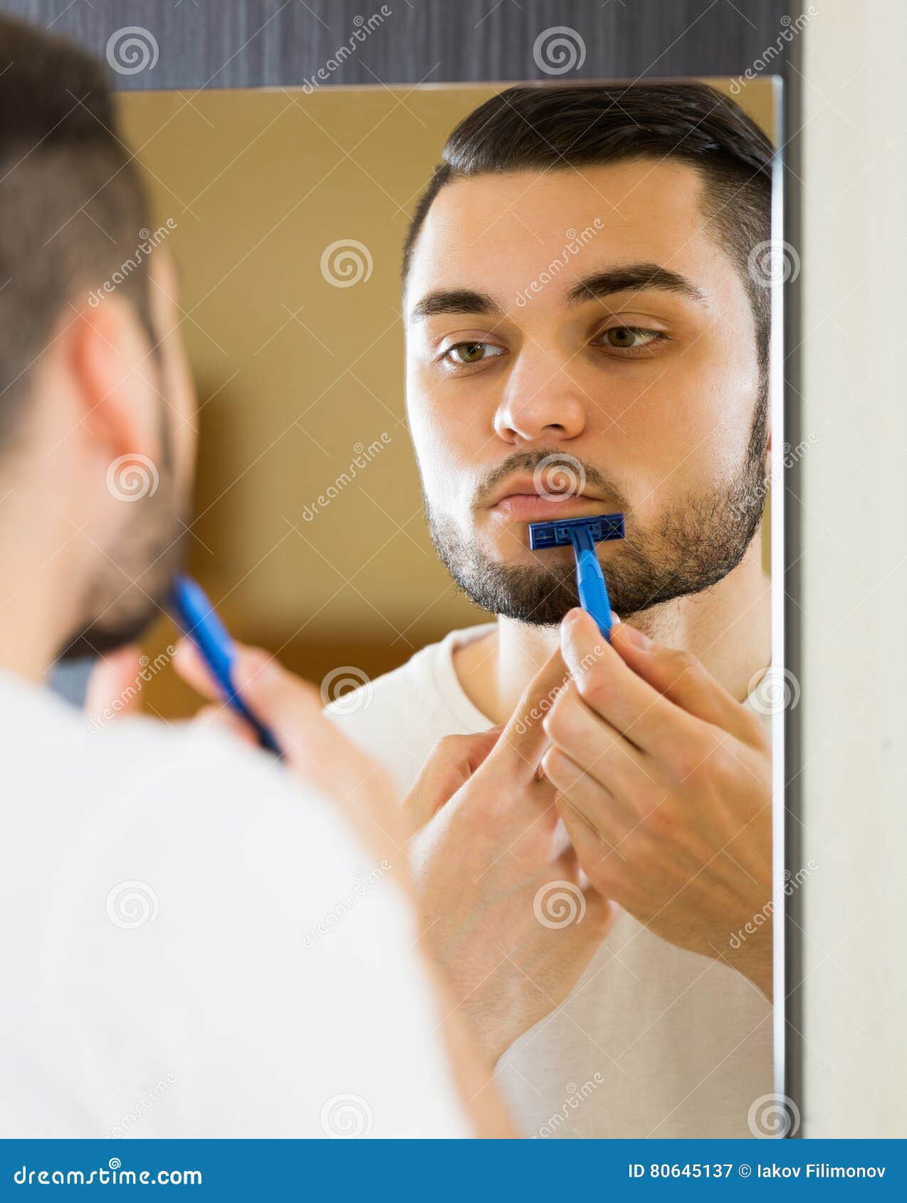 Man Shaving the Beard with a Razor Stock Image - Image of house ...