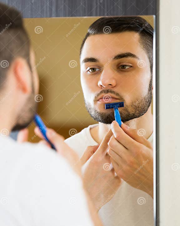 Man Shaving the Beard with a Razor Stock Image - Image of house ...