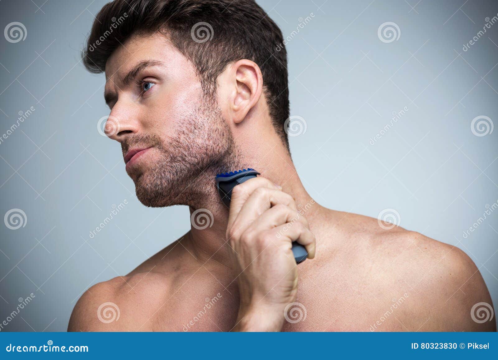 Man Shaving with Electric Razor Stock Photo - Image of beautiful ...
