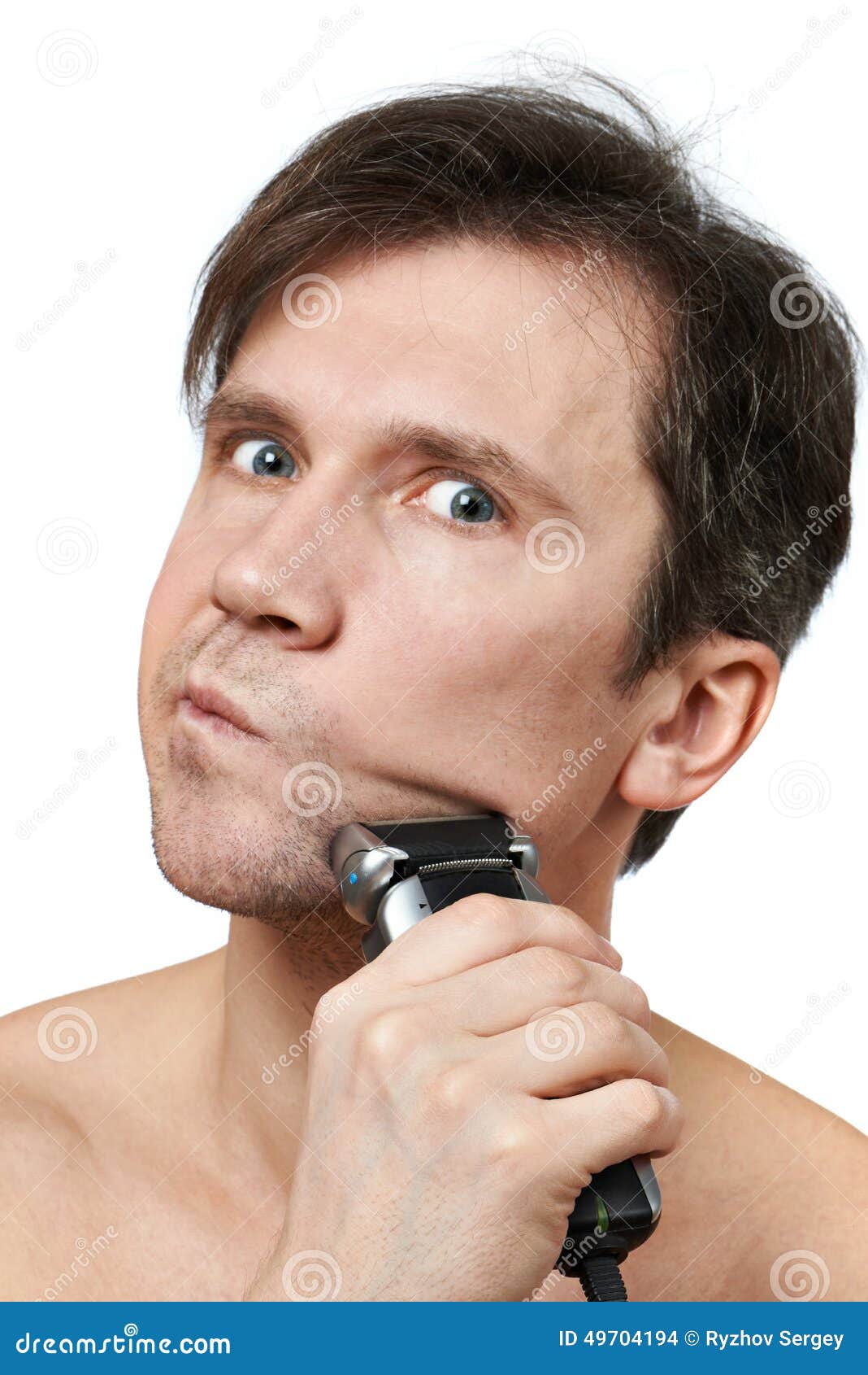 Man Shaving Face with Electric Razor Stock Photo - Image of lifestyle ...