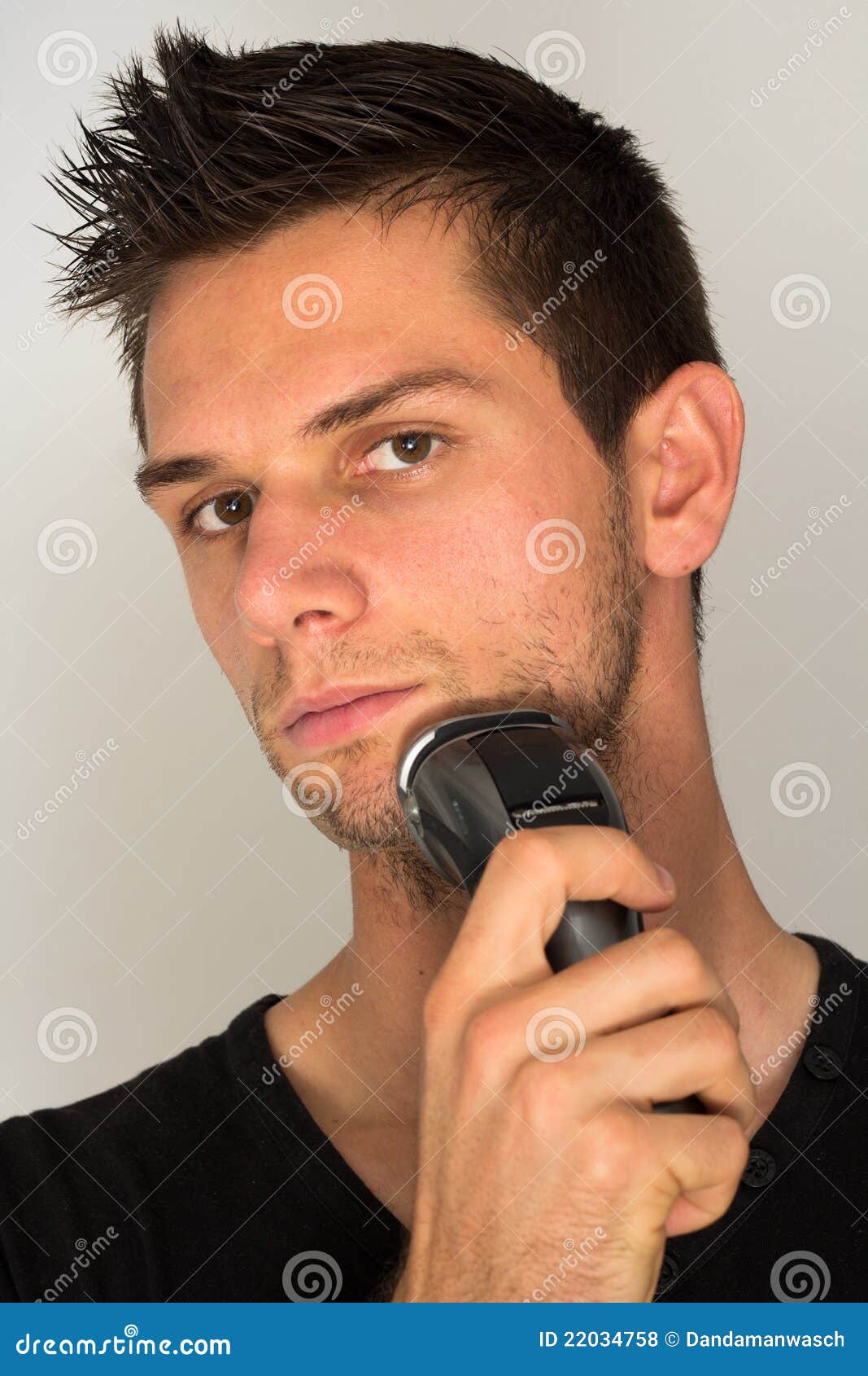 Man Shaving Face with Electric Shaver Stock Photo - Image of clean ...