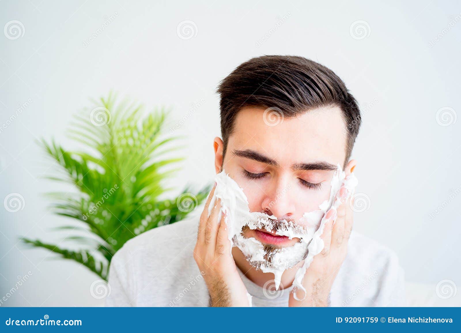 Man shaving his beard stock image. Image of care, body - 92091759