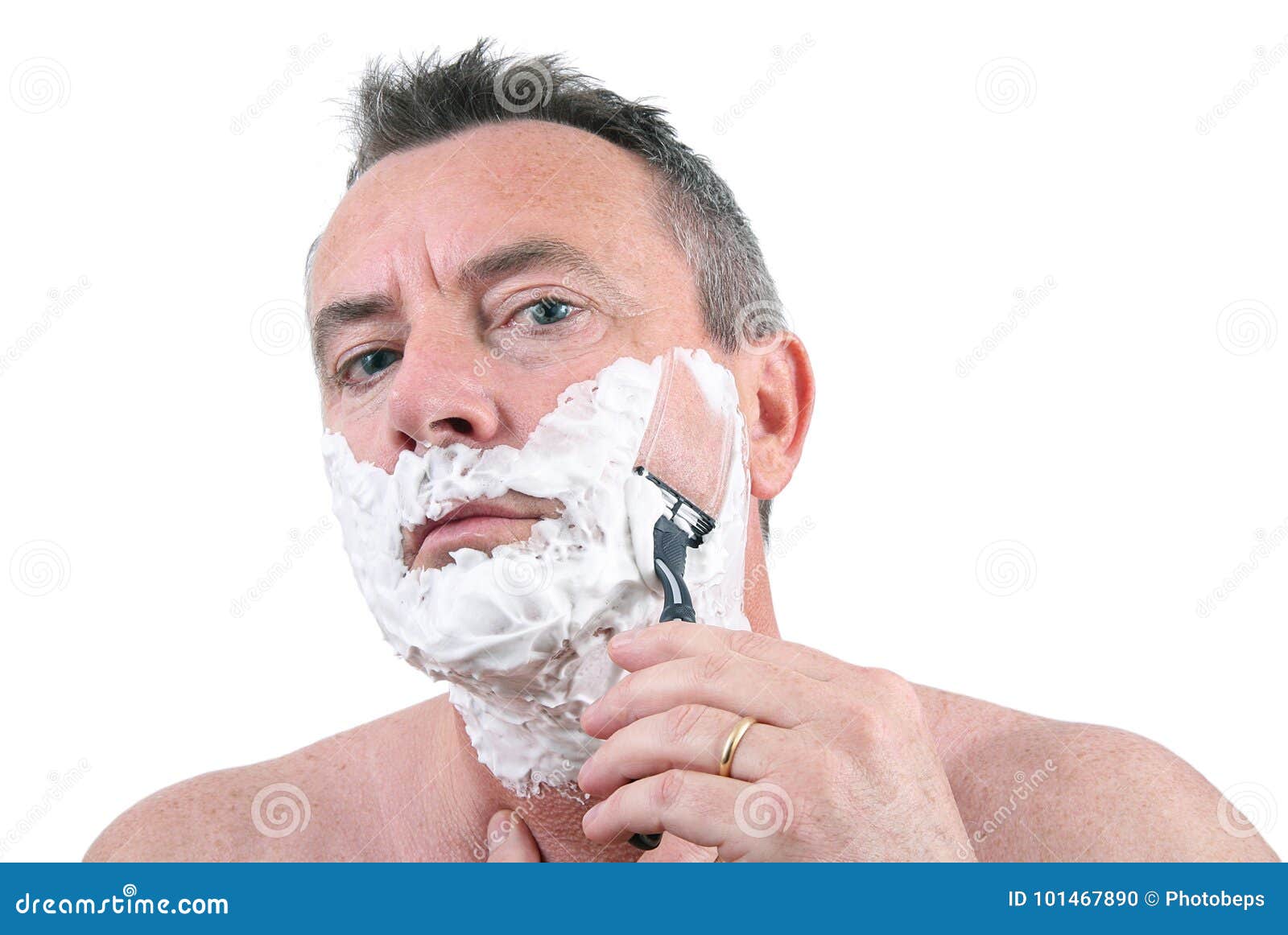 Man shaving with razor stock photo. Image of blue, beauty - 101467890