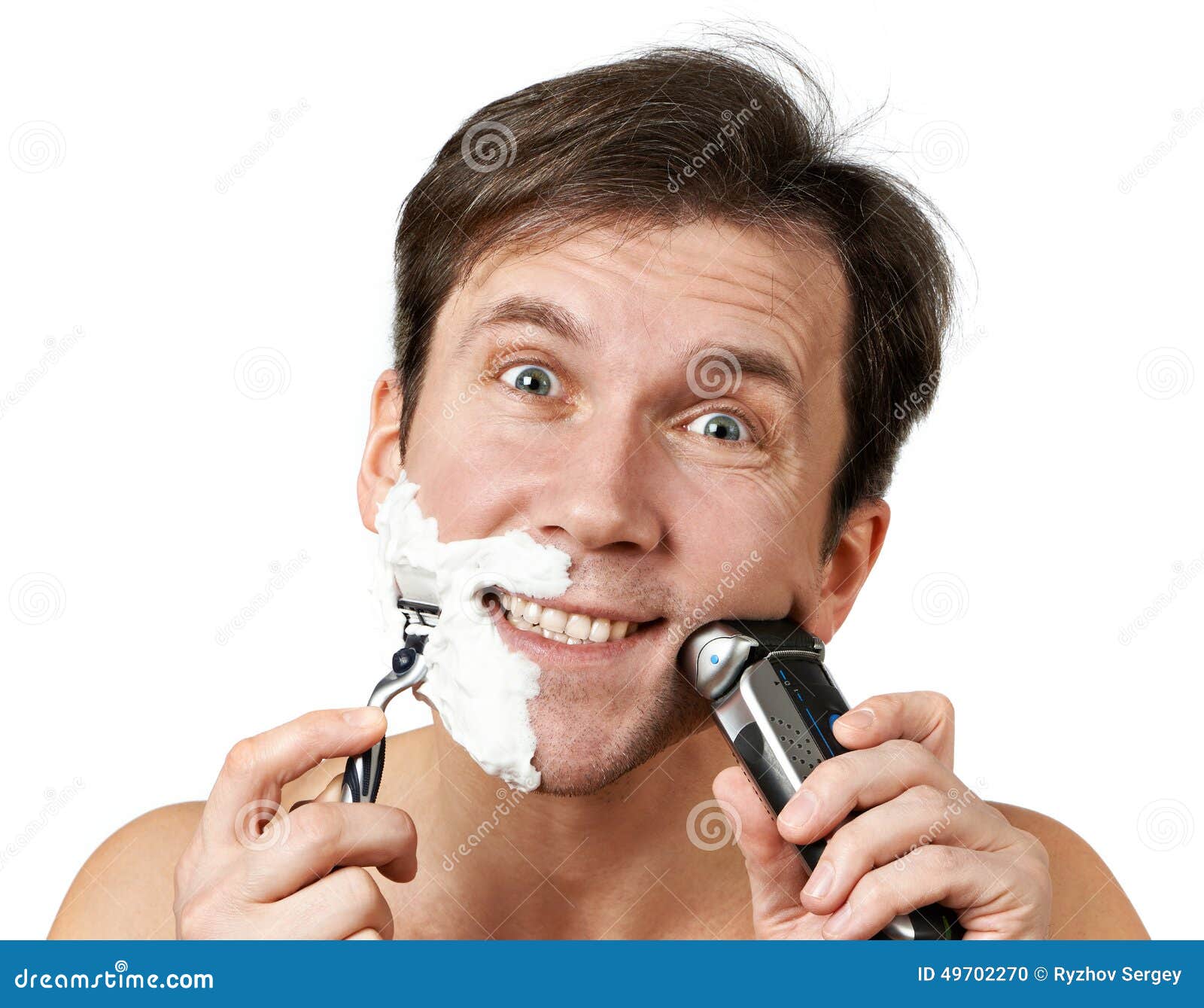Man shaving with razors stock photo. Image of masculine - 49702270