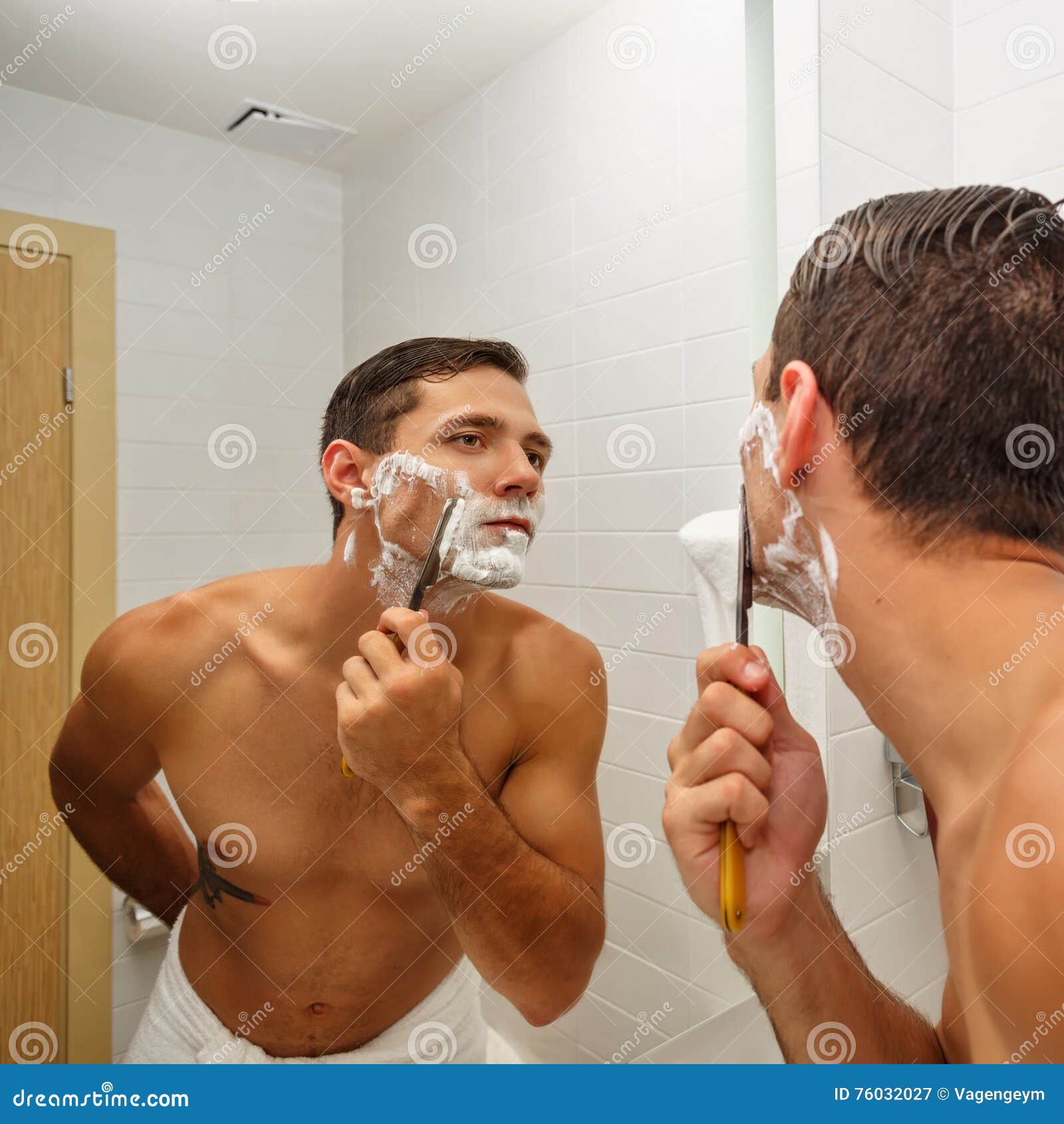 Man Shaving Straight Razor. Stock Image - Image of hair, cream: 76032027