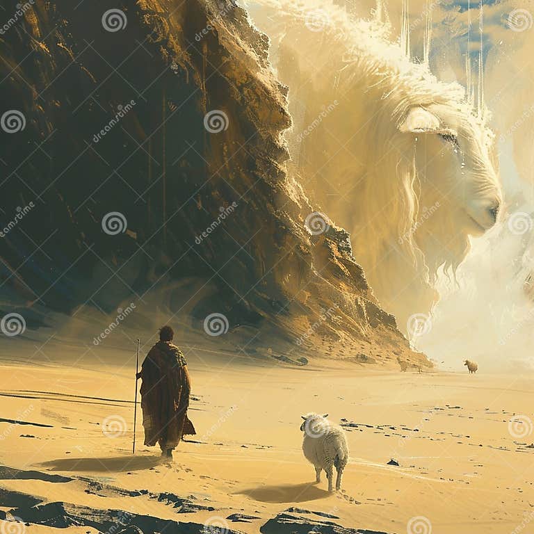 Man and Sheep Traverse Sandy Terrain Stock Illustration - Illustration ...