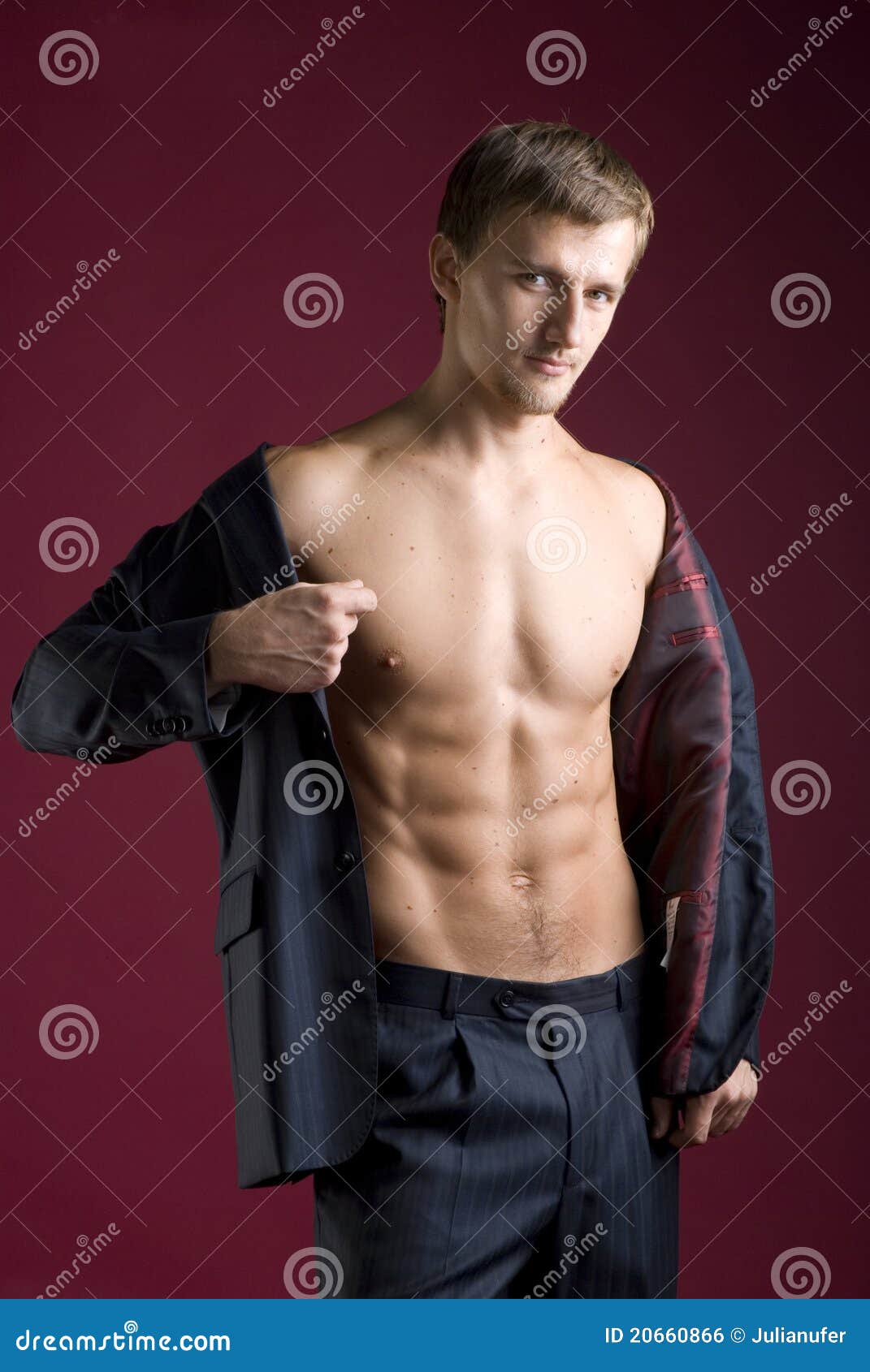 Man without Shirt in a Jacket Stock Photo - Image of look, muscles ...
