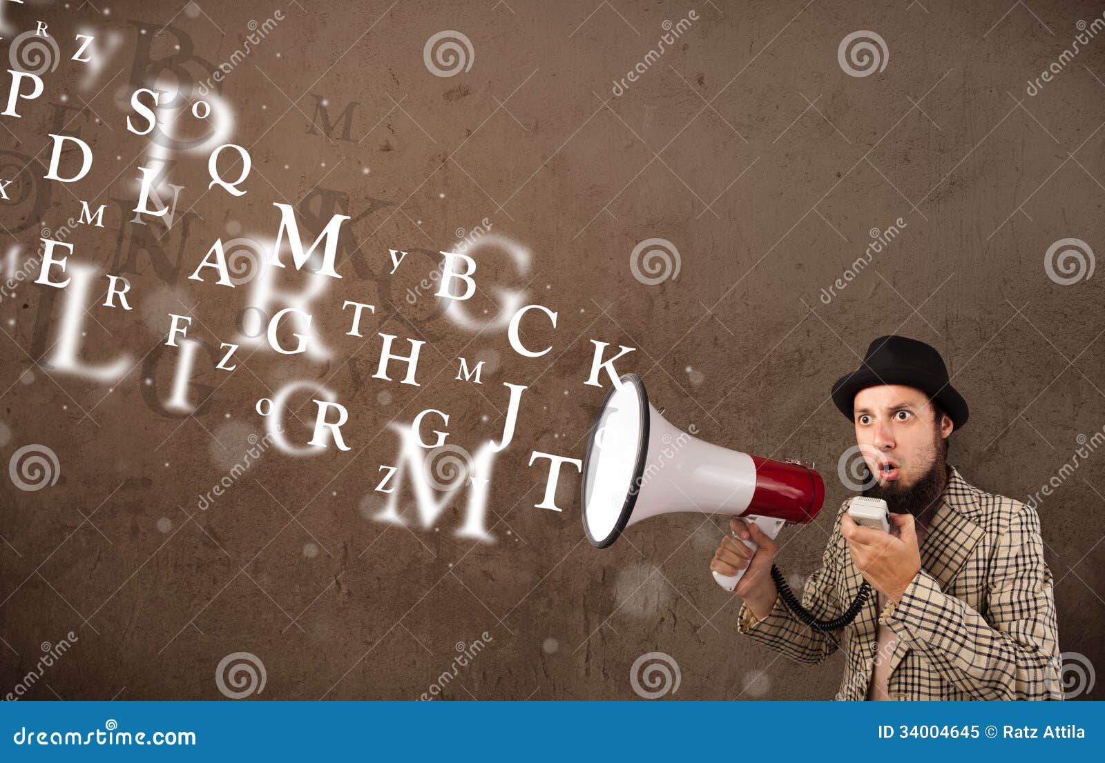 Man in Shirt Shouting into Megaphone and Text Come Out Stock Image ...