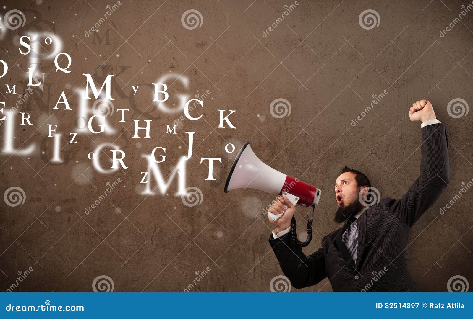 Man in Shirt Shouting into Megaphone and Text Come Out Stock Image ...