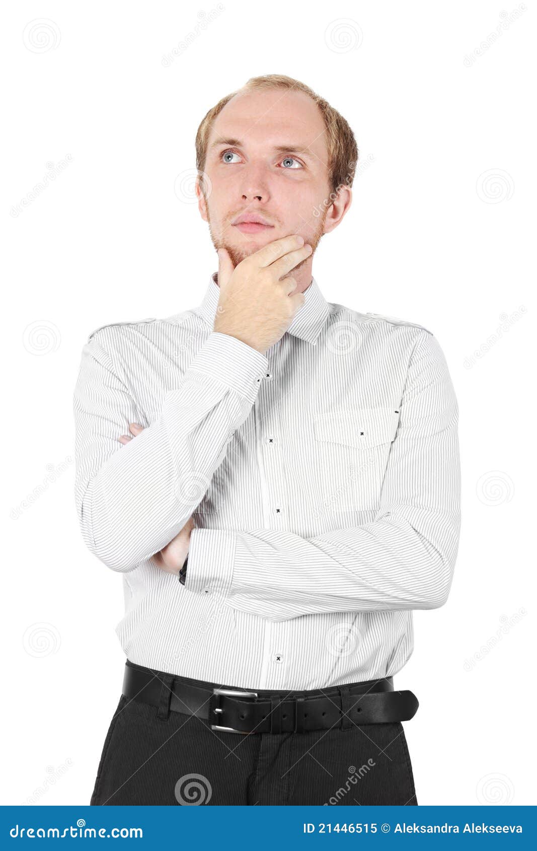 Man in Shirt Thinking, Hand on Chin, Isolated Stock Image - Image of ...