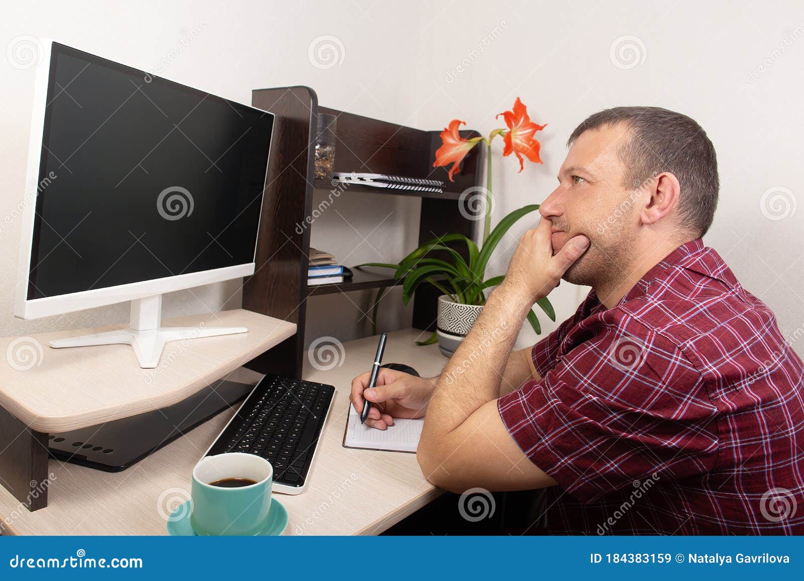 Man in Shock, at Home at the Computer Stock Image - Image of people ...