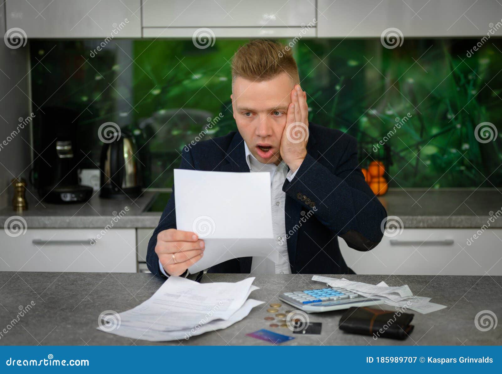 Man in Shock Regarding His Monthly Bills Stock Image - Image of payment ...