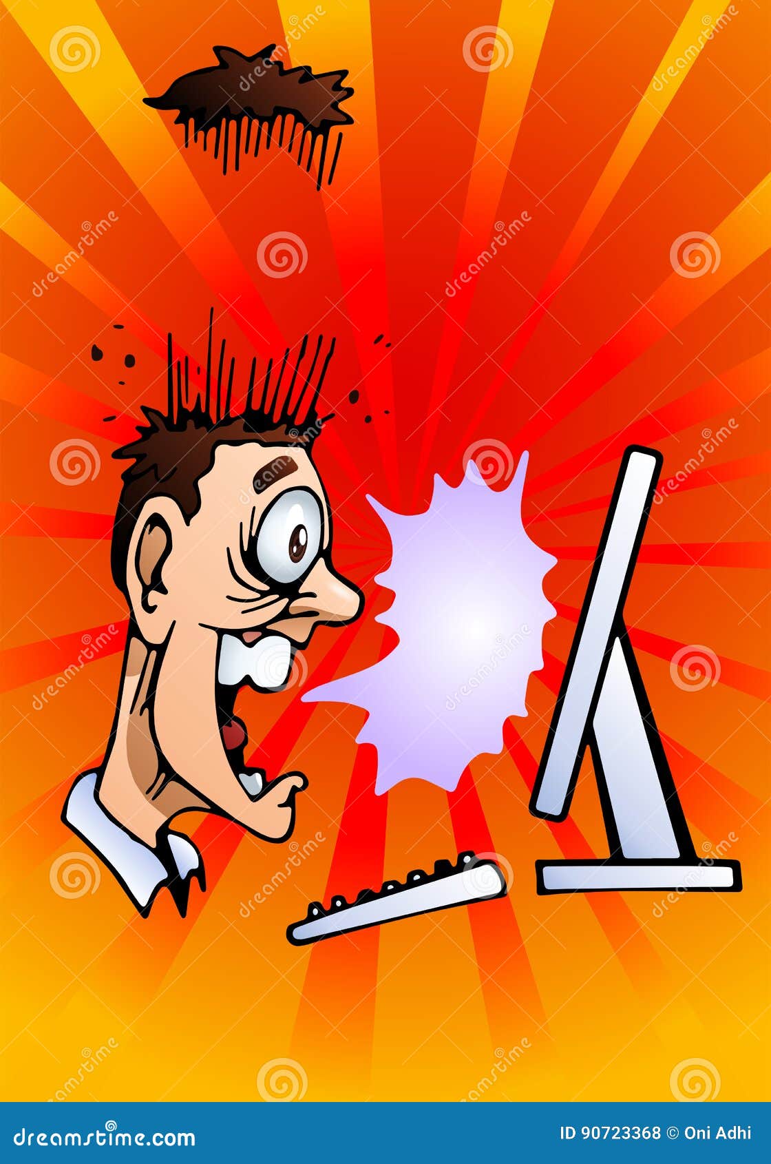 Man shock seeing computer stock illustration. Illustration of tech ...