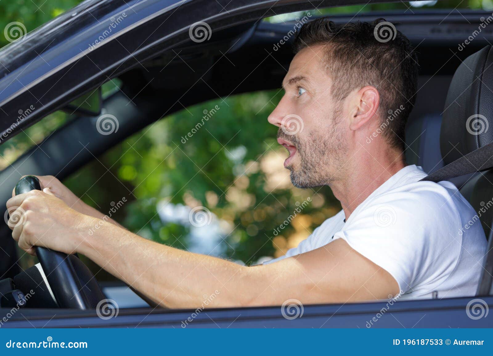 Man Shocked Accident while Driving Car Stock Image - Image of hand ...