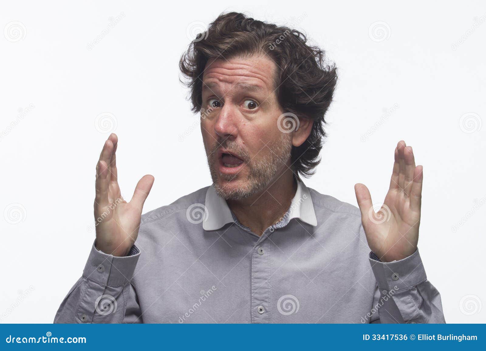 Man Shocked and Indicating Size with Hands, Horizontal Stock Photo ...