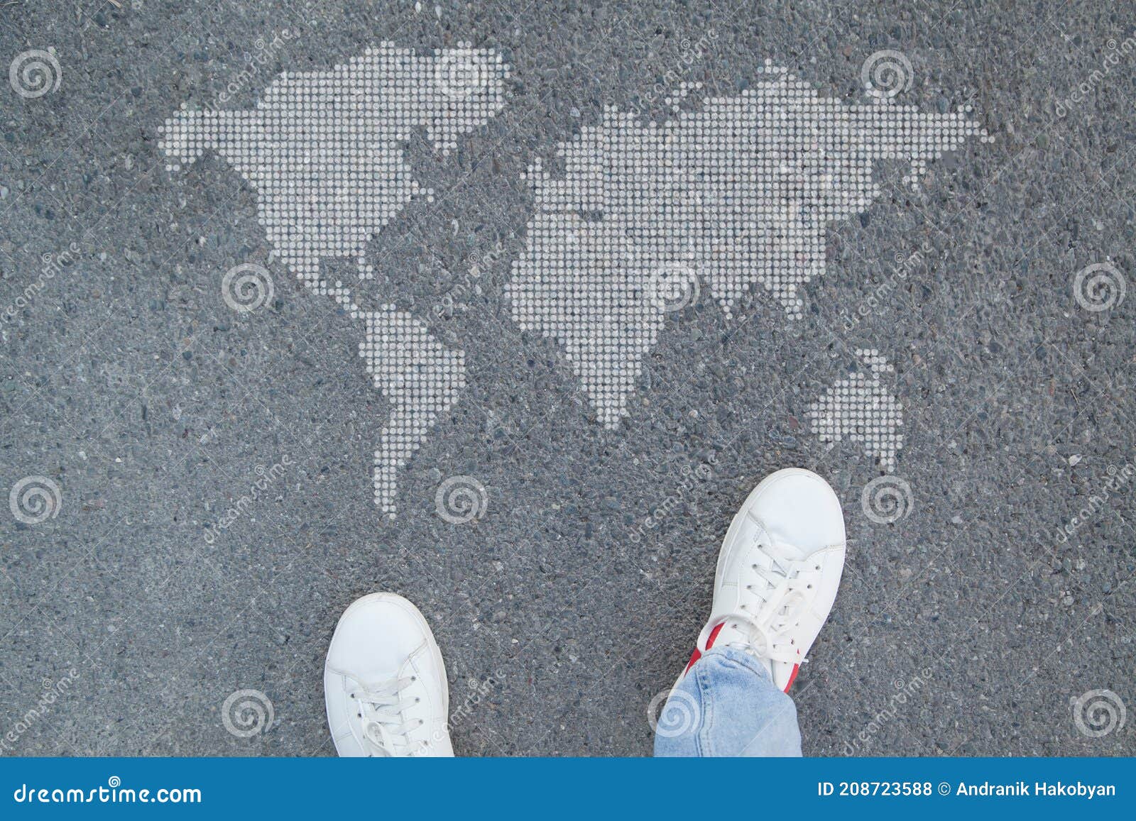 Man in Shoes Standing in Asphalt and World Map Stock Photo - Image of ...