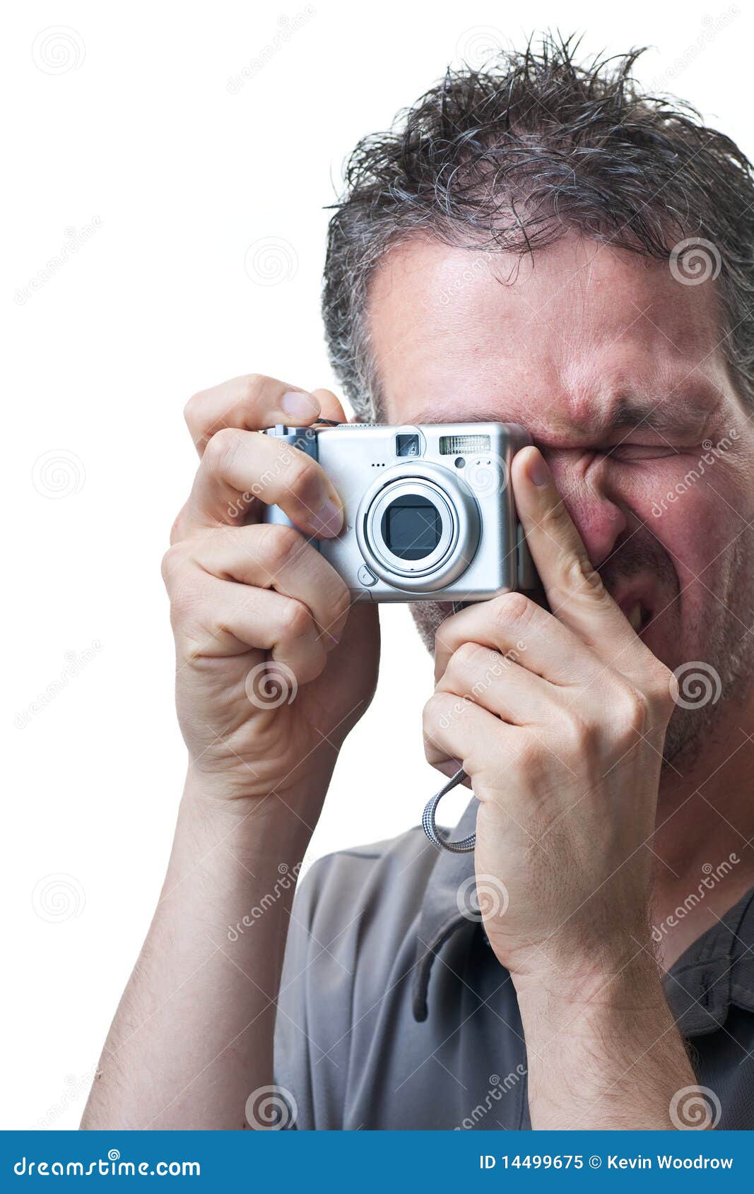 Man Shooting with Small Digital Camera on White Stock Image - Image of ...