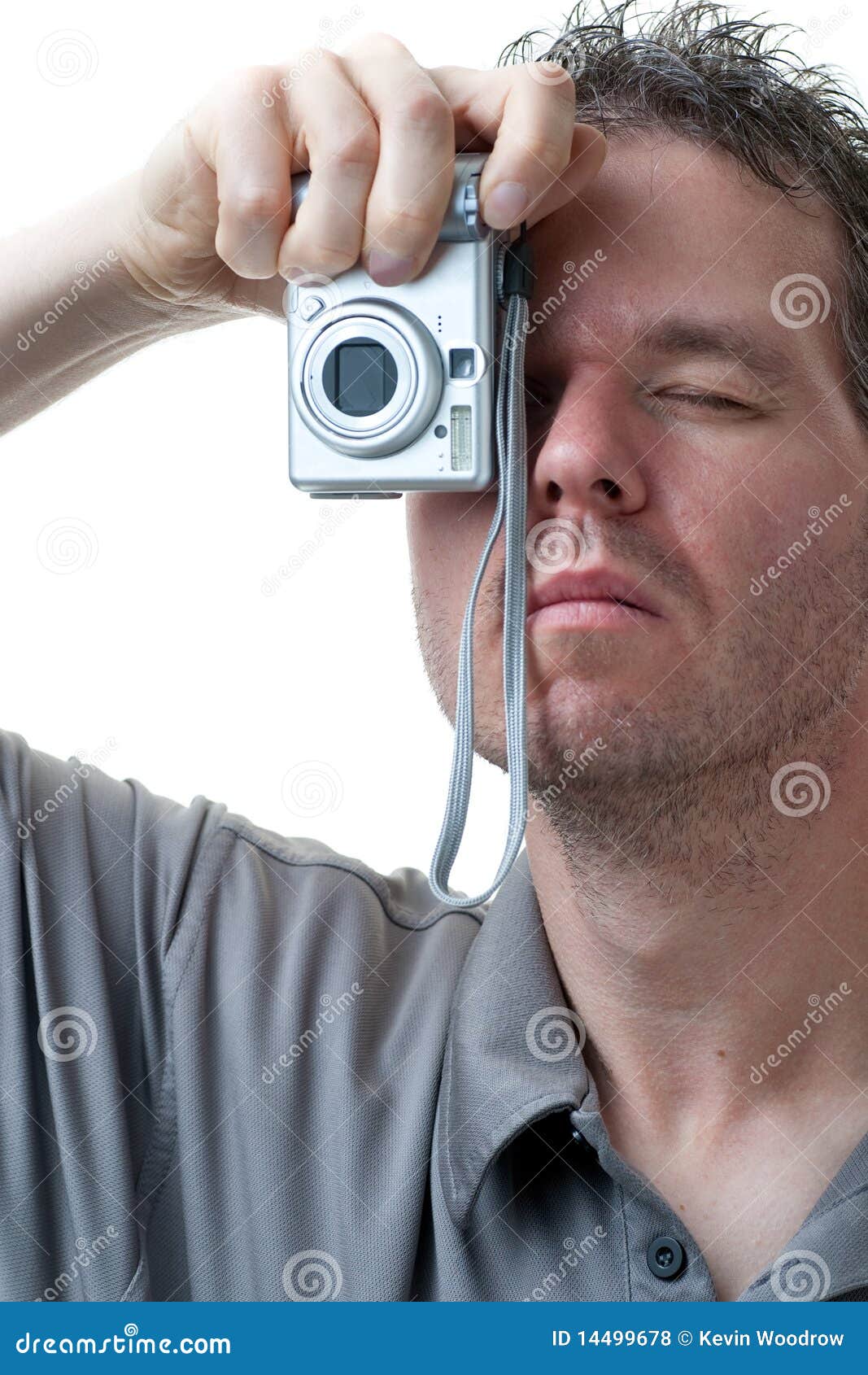 Man Shooting with Small Digital Camera on White Stock Photo - Image of ...