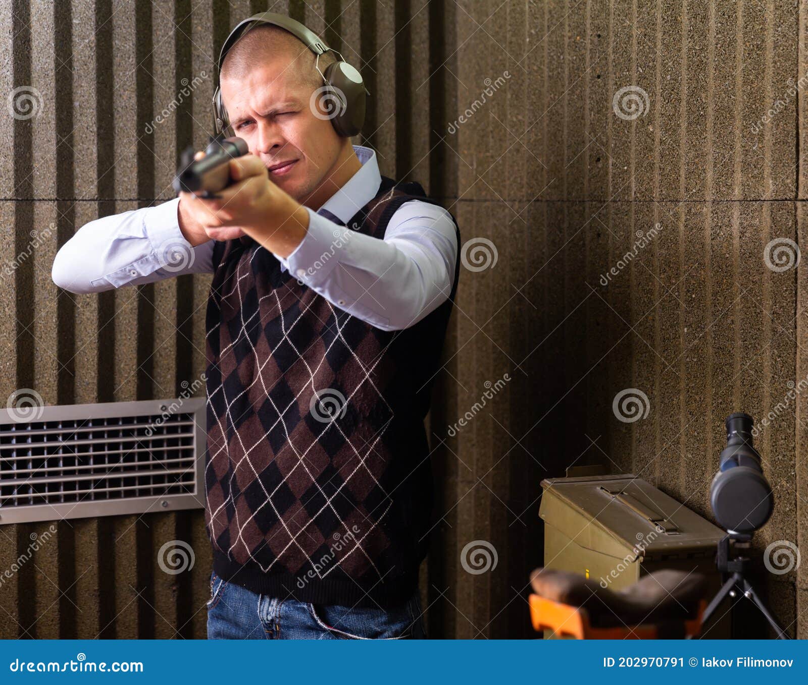 Man Shoots Semi-automatic Rifle at Shooting Range Stock Image - Image ...