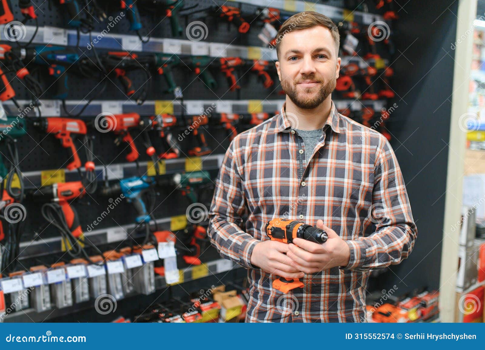 Man Shopping for Drill in Hardware Store Stock Photo - Image of hobby ...