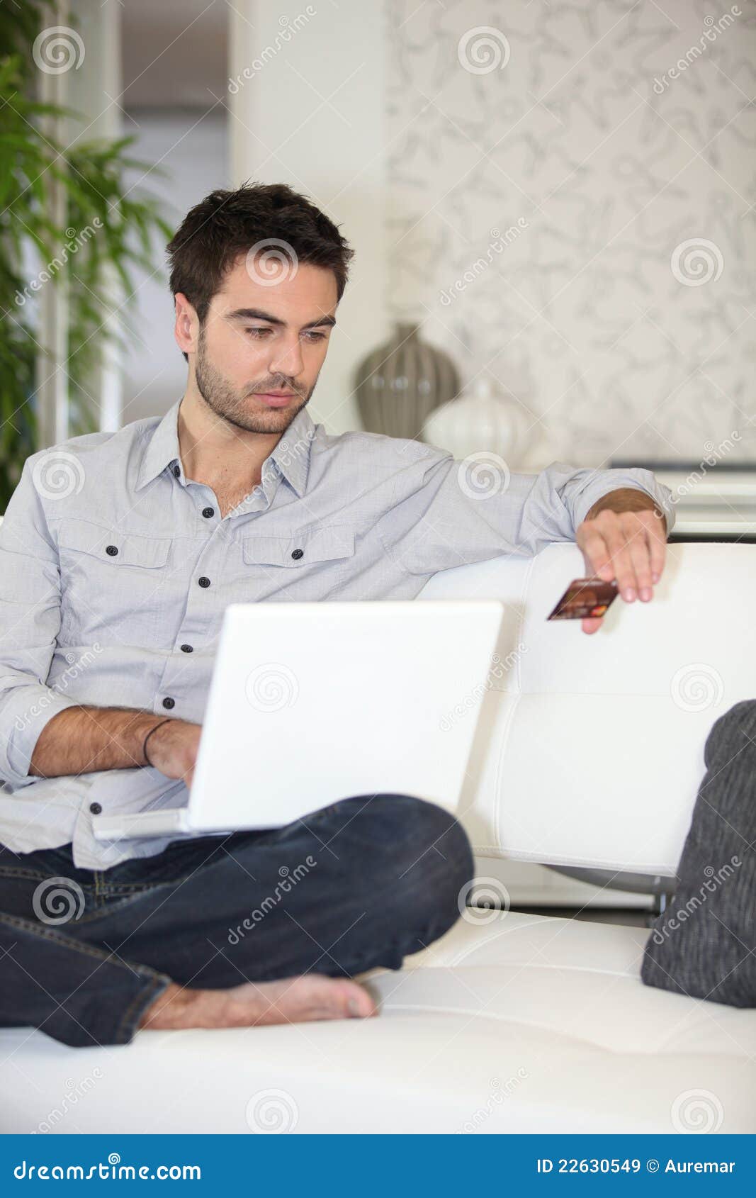 Man shopping online stock image. Image of products, website - 22630549