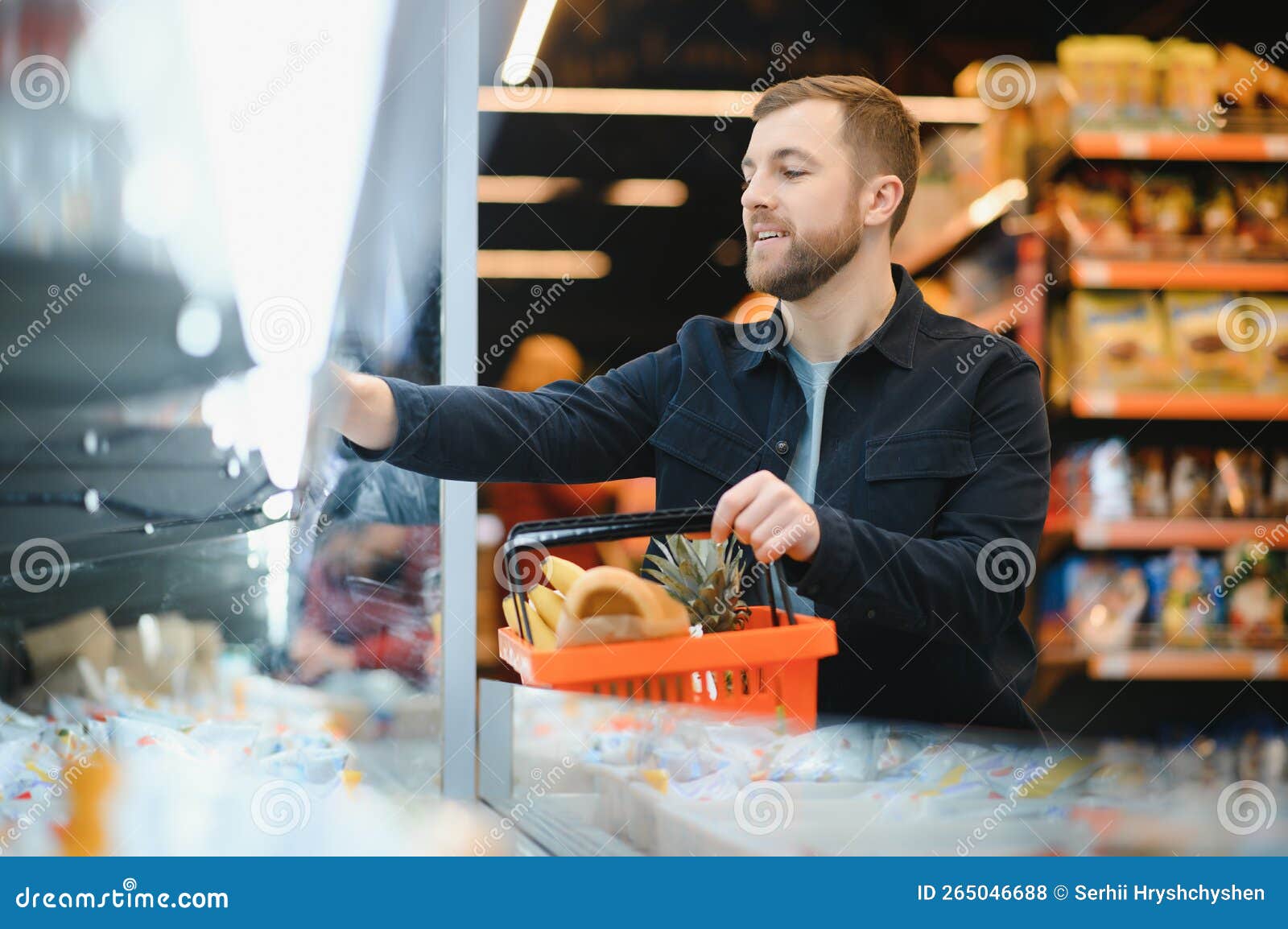 Man Shopping in a Supermarket Stock Photo - Image of purchase, trolley ...