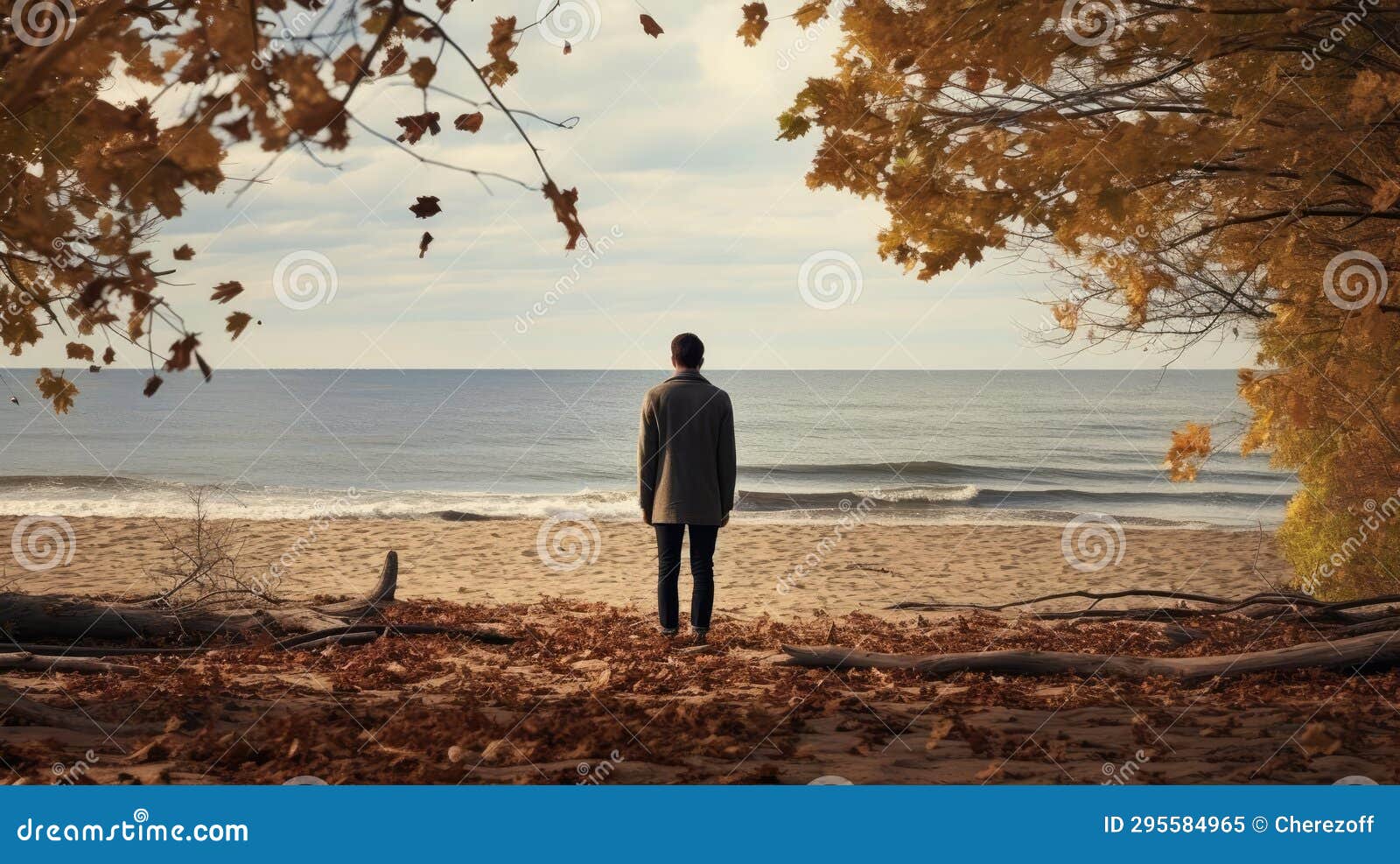 A Man on the Shore of a Lake or the Sea Looks Longingly into the ...