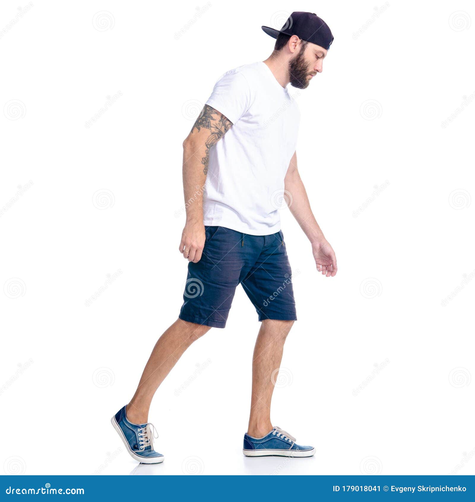 Man in Shorts and Cap Standing Goes Walking Running Stock Image - Image ...