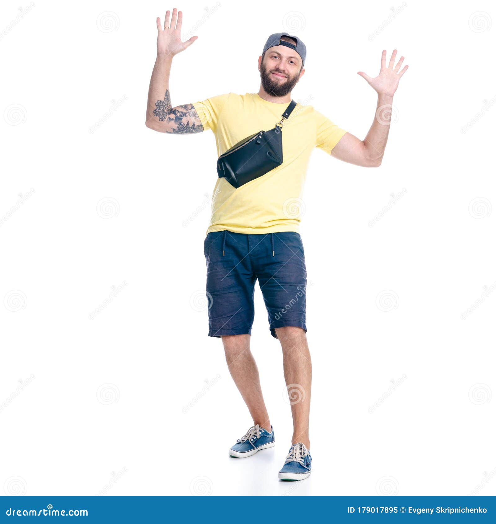 Man in Shorts and Cap Standing Happiness Smiling Stock Image - Image of ...