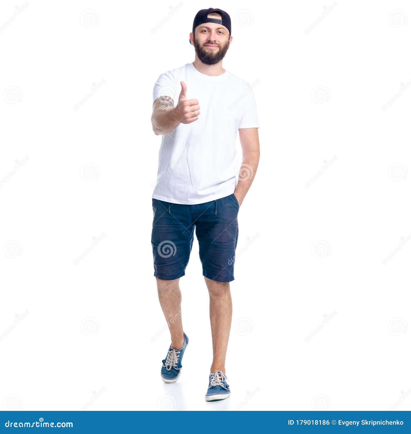Man in Shorts and Cap Standing Happiness Smiling Stock Photo - Image of ...