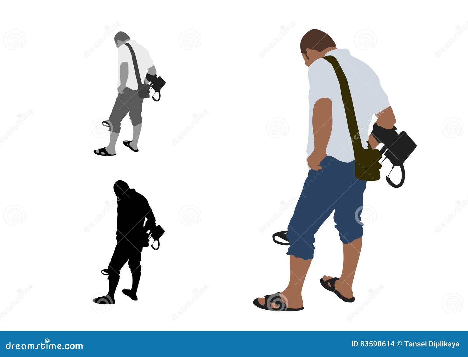 Man with Shorts and Slippers Using Metal Detector Stock Vector ...