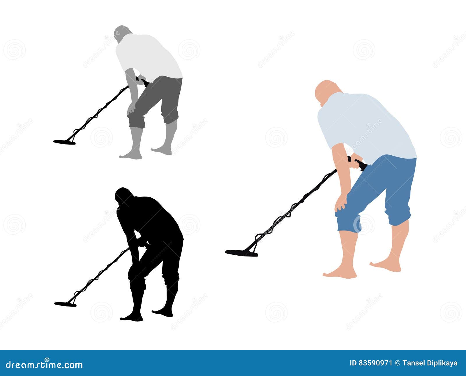 Man with Shorts Using Metal Detector on Bare Foot Stock Vector ...
