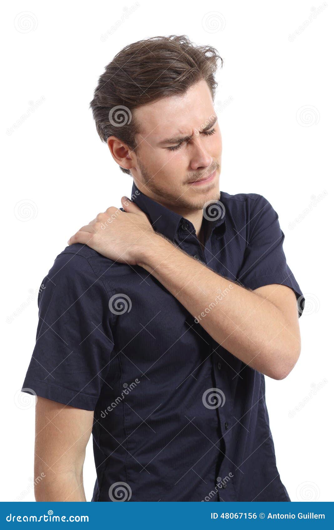 Man With Shoulder Pain And Hand Pressing It Stock Photo - Image of hold ...