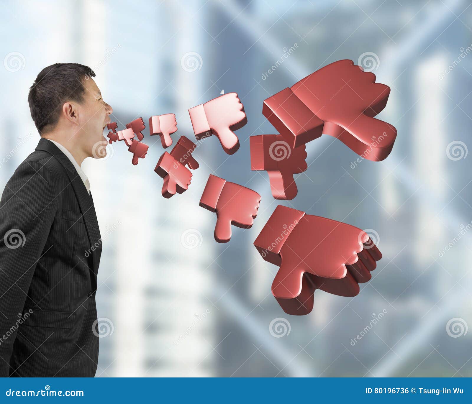 Man Shouting with 3D Thumbs Down Spraying Out Stock Photo - Image of ...