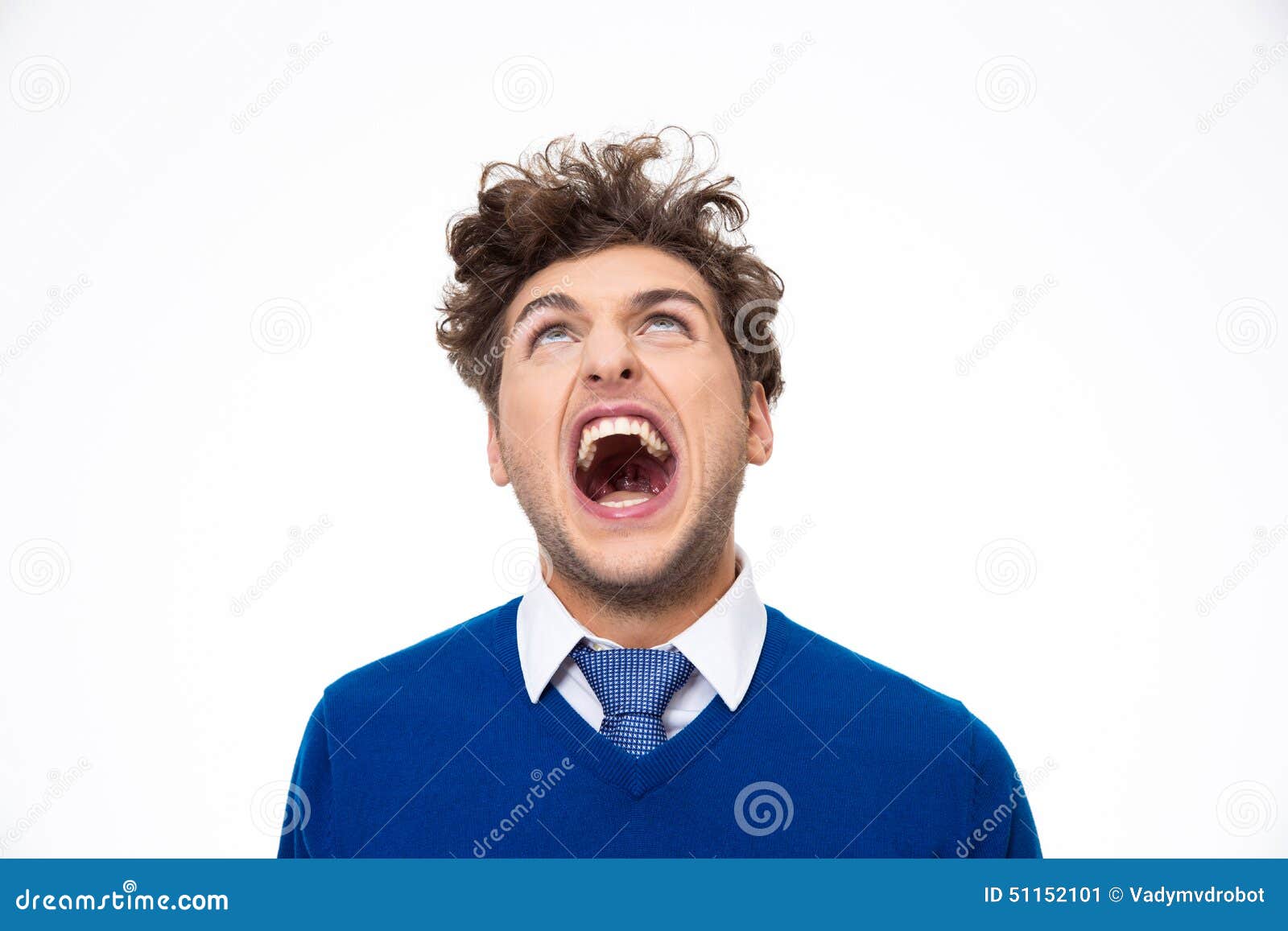 Man Shouting and Looking Up at Copyspace Stock Image - Image of loud ...