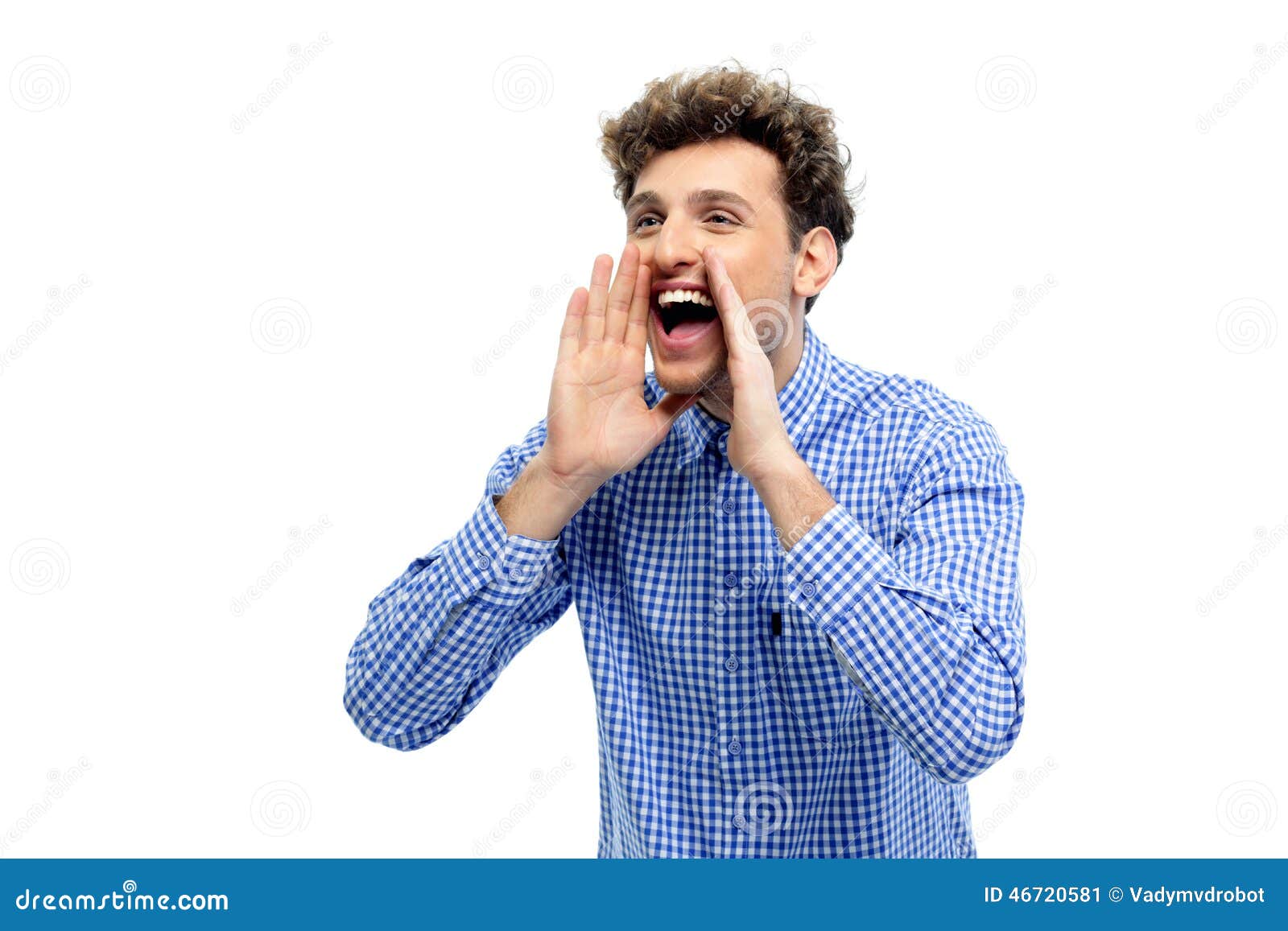 Man Shouting Loud With Hands On The Mouth Stock Image - Image of male ...