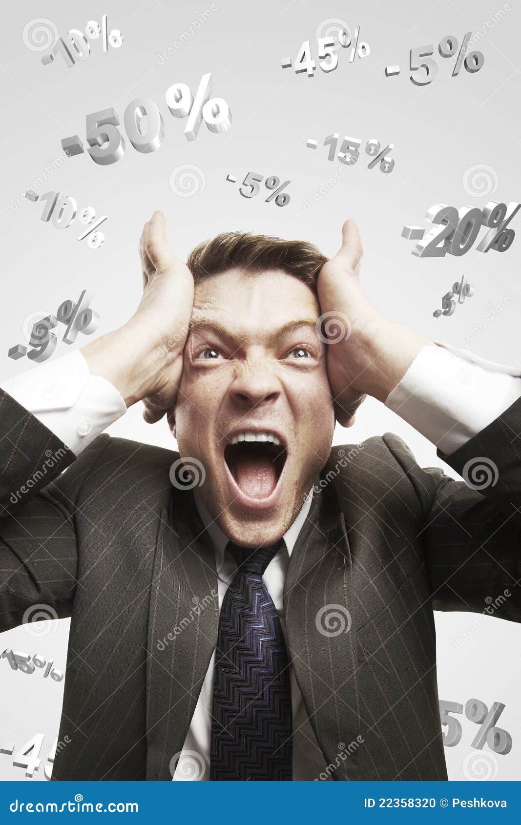 Man Shouting Loud Under Falling Percents Signs Stock Photo - Image of ...