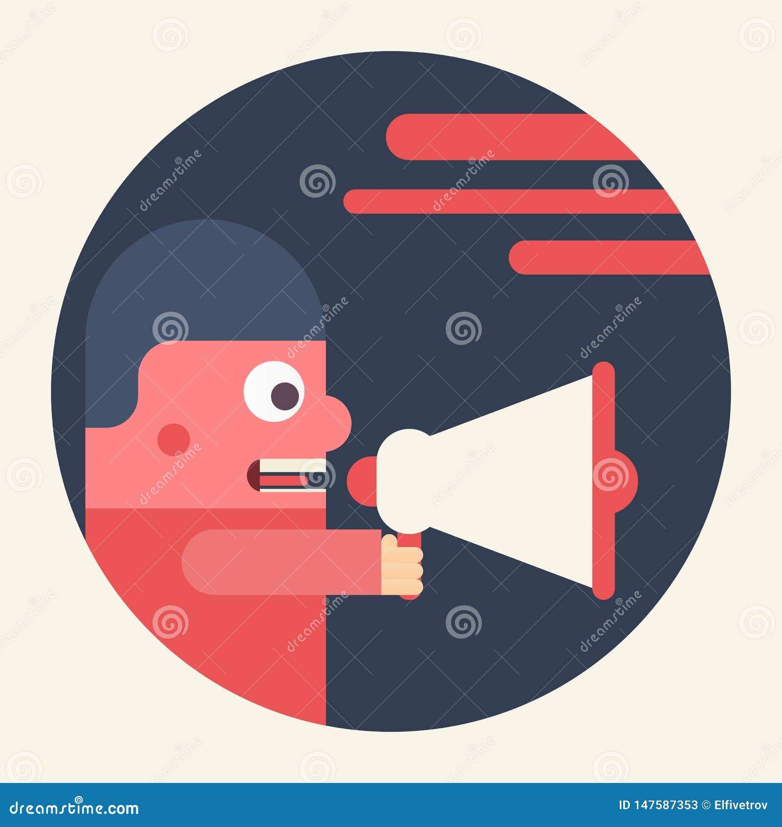 Man Shouting Into Loudspeaker And Modern Blue Icons And Symbols Stock ...