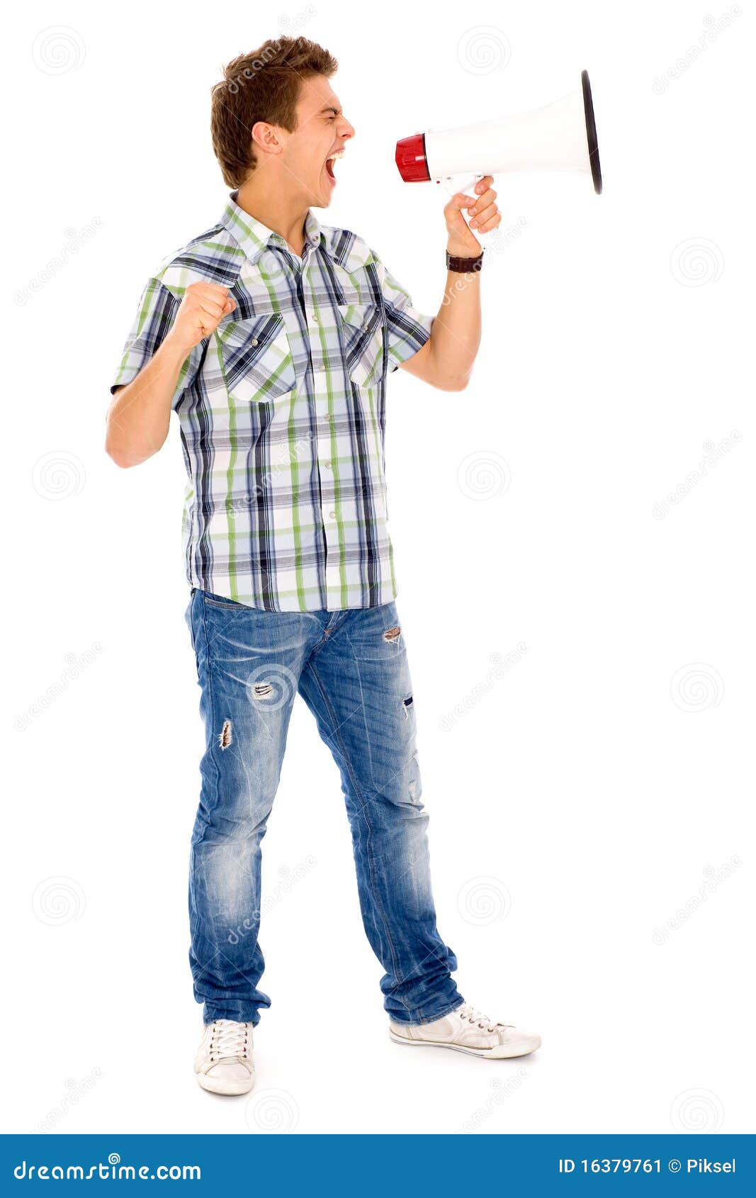 Man Shouting through Megaphone Stock Image - Image of excited, holding ...