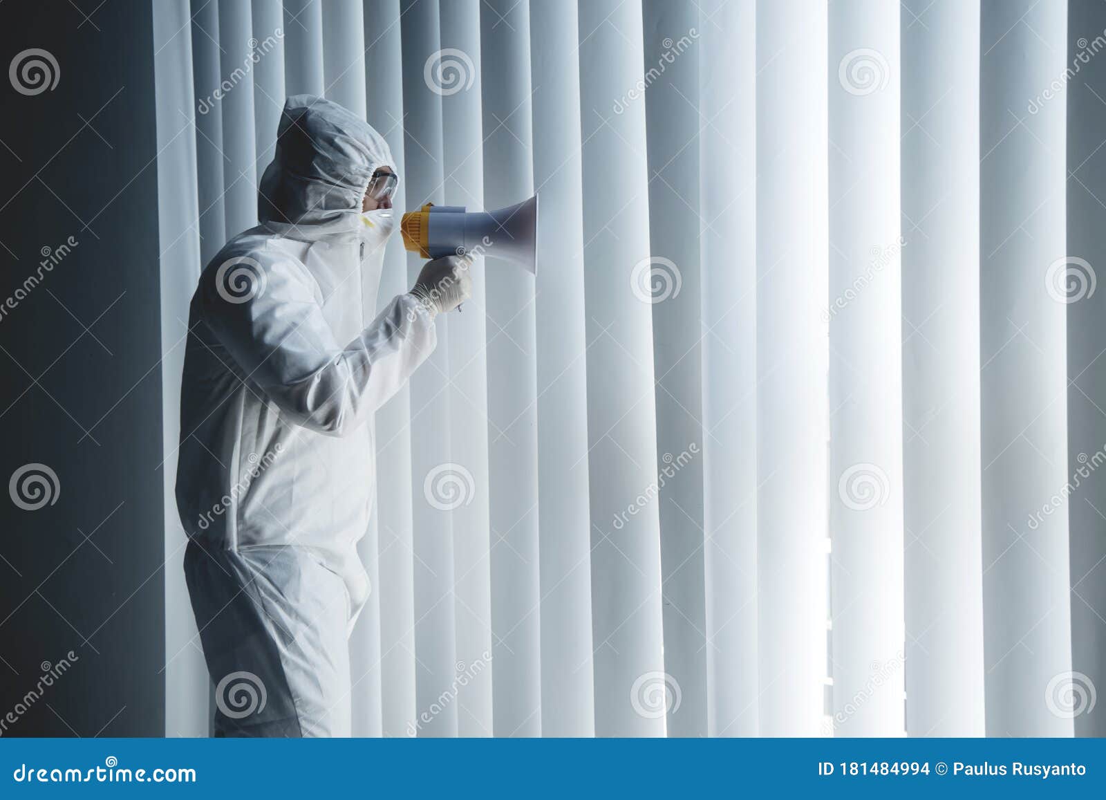 Man Shouting through the Megaphone at the Window Stock Photo - Image of ...